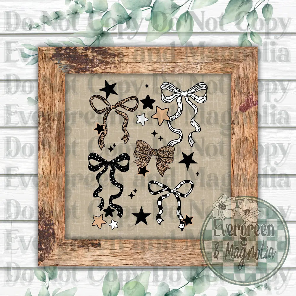 Trendy Neutral Bows & Stars – Evergreen & Magnolia